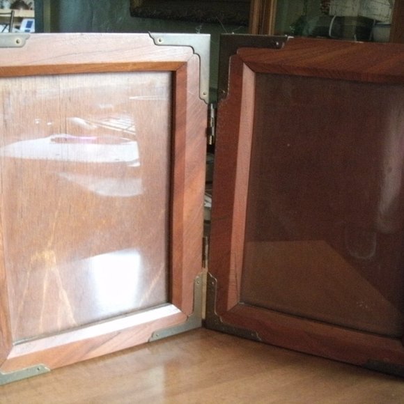 None | Accents | Vintage Heavy Wooden Brass Double Picture Frame | Poshmark